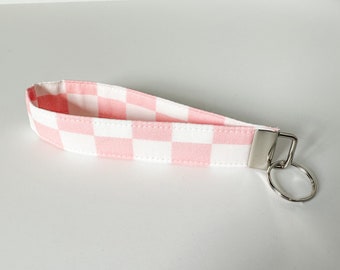 Coral & Pink Checkered Key Fob Wristlet Groovy Retro - Etsy