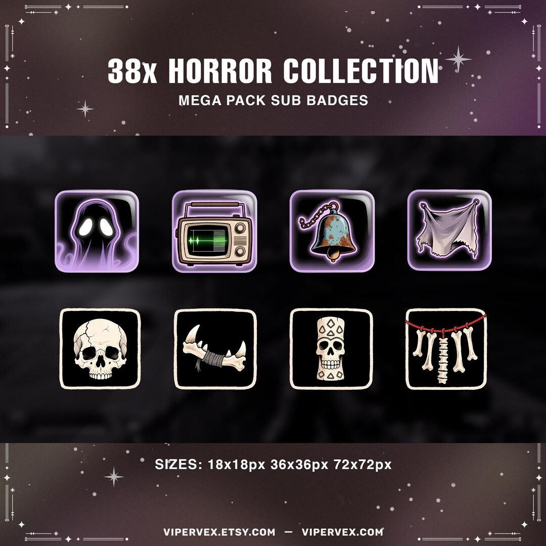 Horror Twitch Sub Badges Pack | 38 Gothic Subscriber Badges for ...