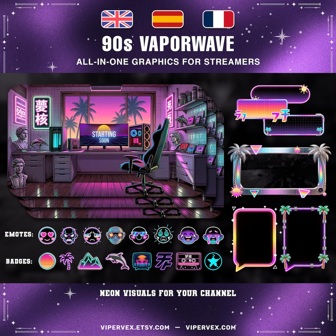 Vaporwave Twitch Overlay Bundle | Animated Stream Package | Multi ...