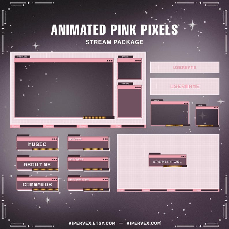 Animated Pink Pixel Twitch Overlay: Kawaii Vtuber Stream Package - Etsy