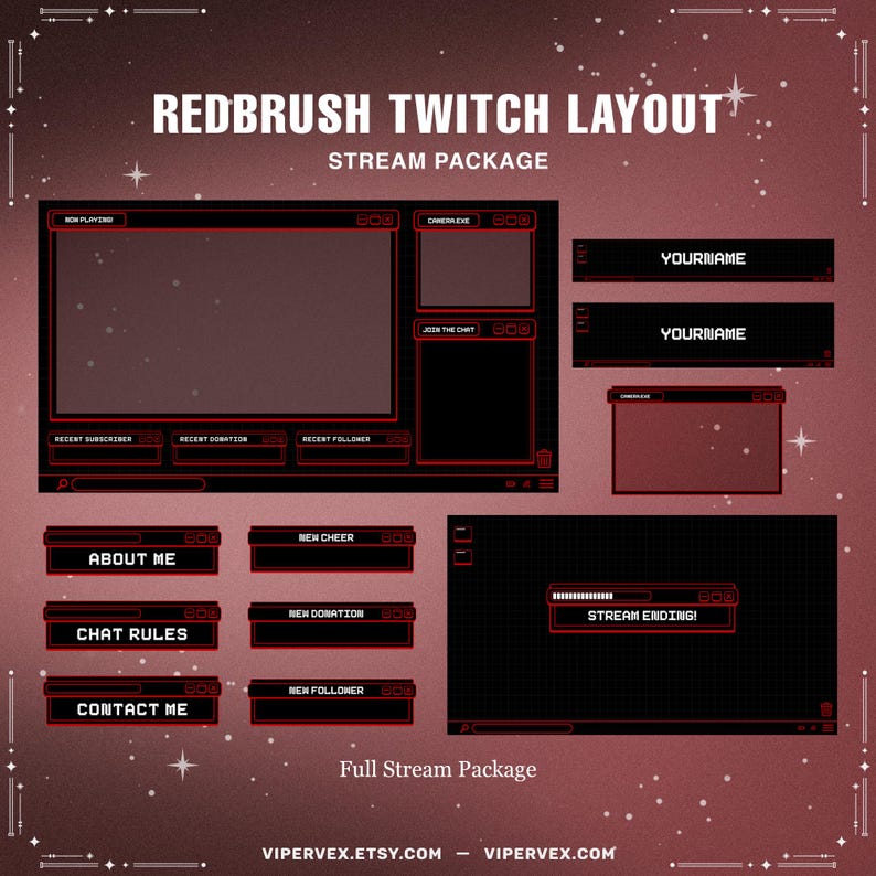 Black and Red Twitch Overlay Stream, Dark Twitch Overlay, Black Twitch ...