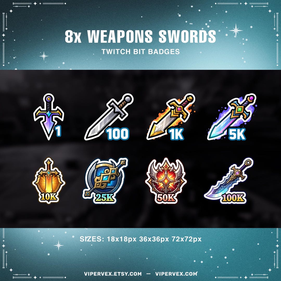 Swords Twitch Bit Badges | 8 Fantasy Weapon Icons for Twitch, Youtube ...