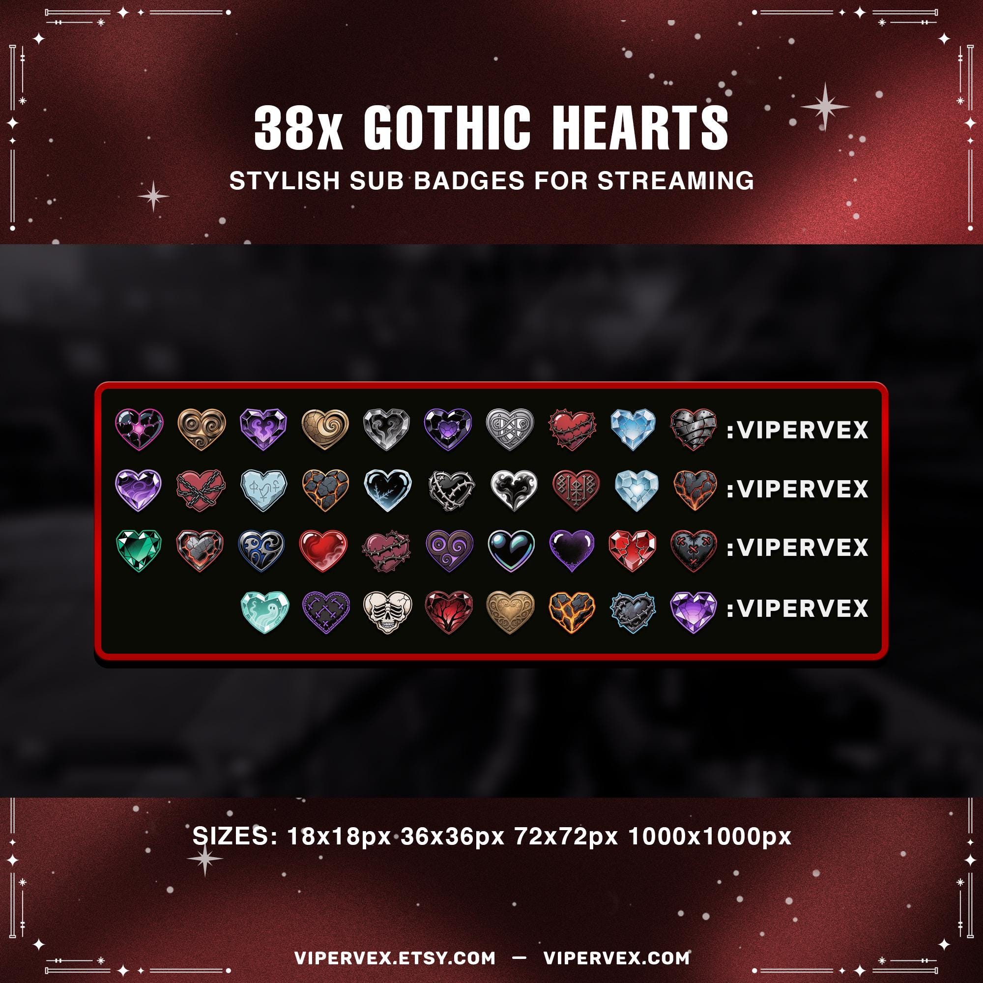 Sub Badges Gothic Hearts Set | Dark Subscriber Icons PNG | Emo Vampire ...