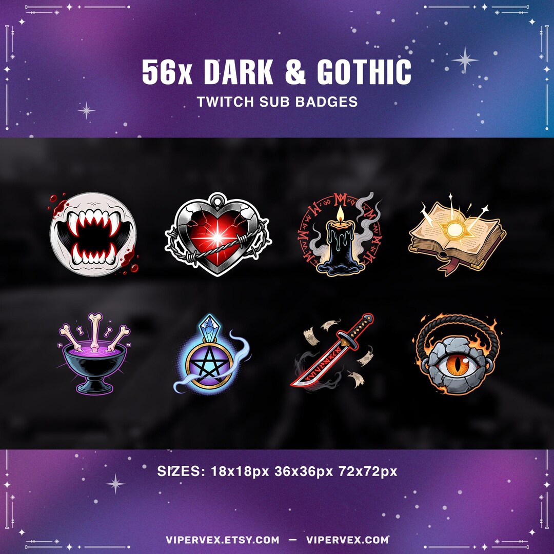 Dark Gothic Twitch Sub Badges: Horror Streamer Icons (56 Badges ...