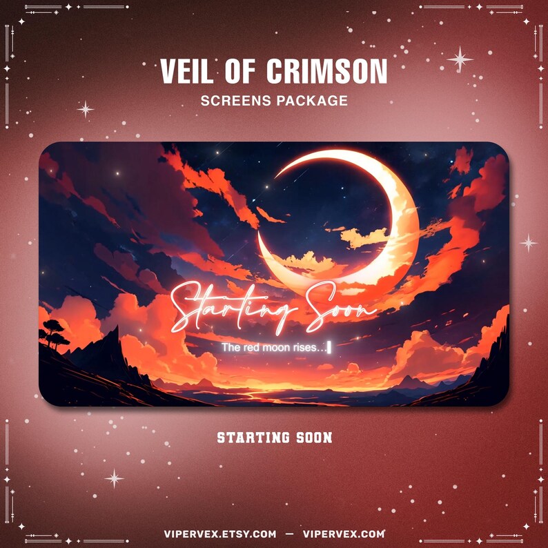 Twitch Streamer Red Moon Overlay Pack – Anime Gothic Twitch Screens for ...