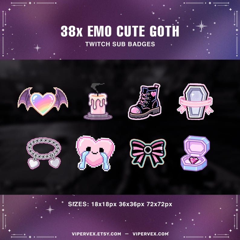 Pink Emo Goth Pixel Art Twitch Sub Badges (digital Download) - Etsy