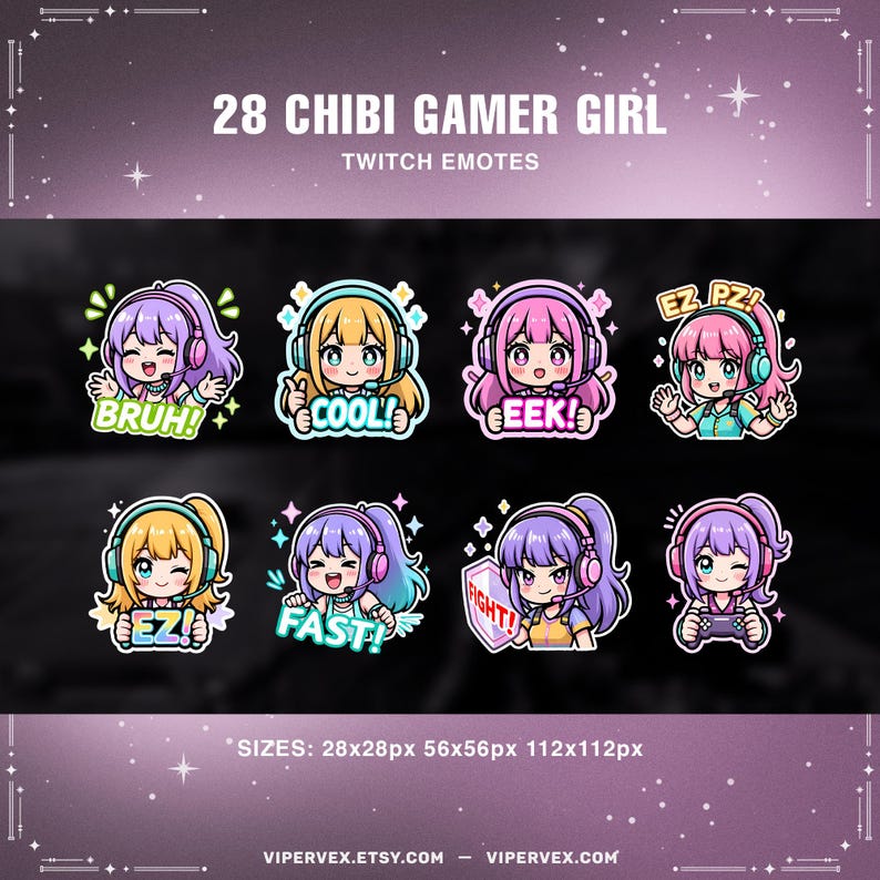 Gamer Girl Chibi Twitch Emotes Pack – PNG Stream Chat Graphics - Etsy