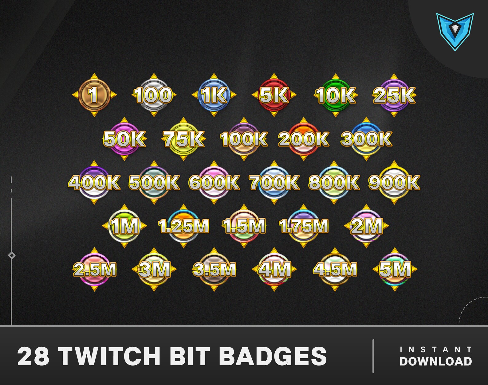 Twitch Sub Badges Bit Package, Cheer Badges, Numbers Bit Badges, Twitch ...