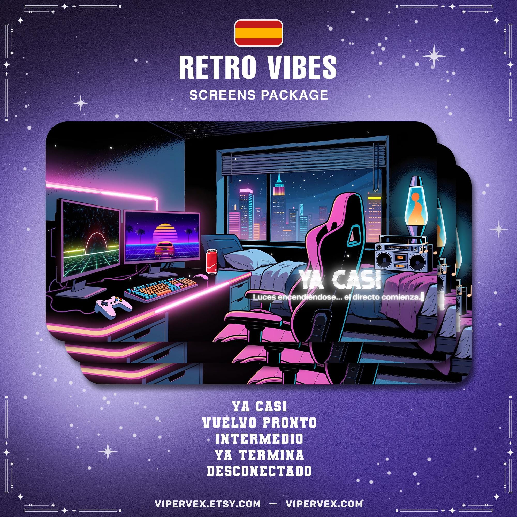 Retro 80s Neon Twitch Overlay: Animated Stream Screens (english, French ...