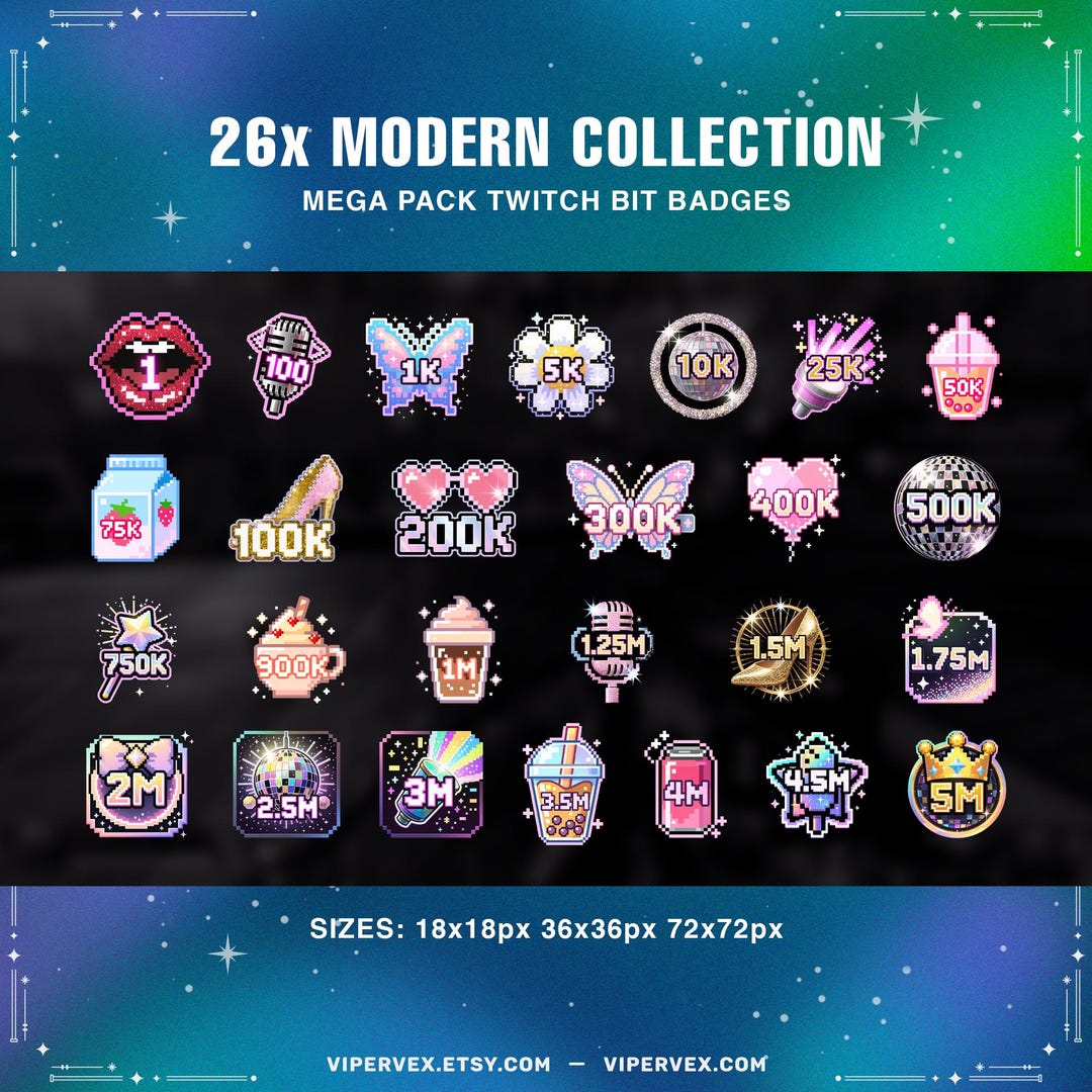 Modern Twitch Bit Badges: 22 Sleek Streamer Badges (digital Download ...