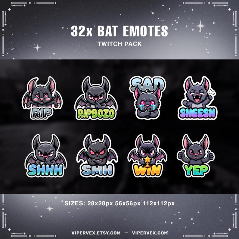 Bat Twitch Emotes, 32 Cute & Spooky Bat Emotes, Kawaii Stream Icons ...