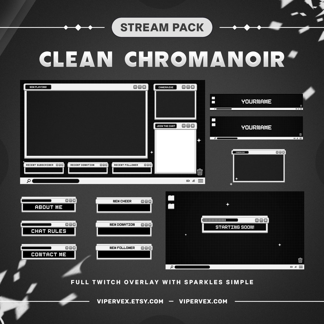 Animated Stream Overlay Black and White, Dark Twitch Overlay, Black ...