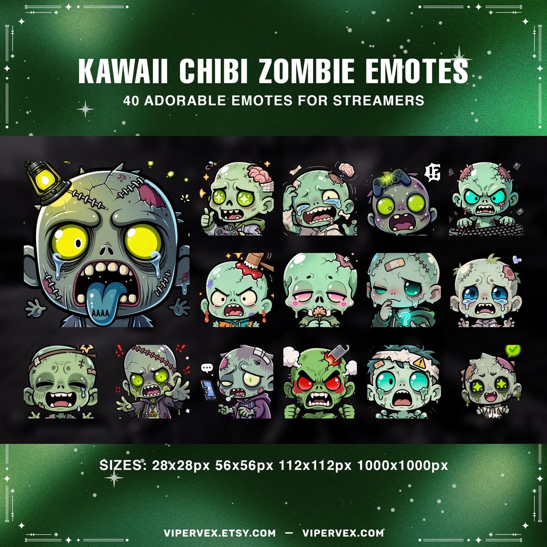 Kawaii Chibi Zombie Emotes Pack | 40 Undead Twitch Emojis | Pastel ...