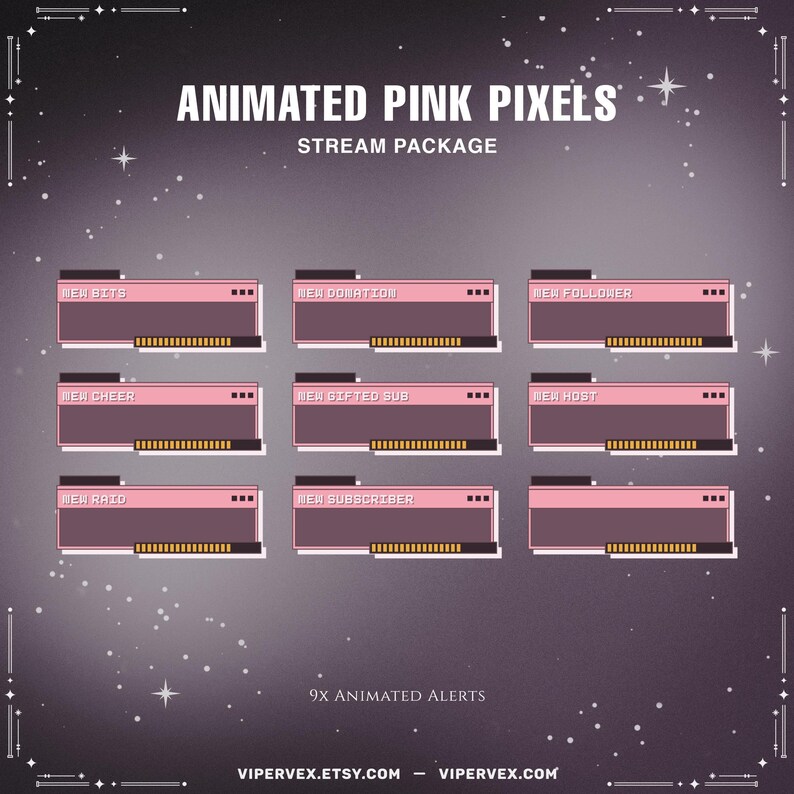 Animated Pink Pixel Twitch Overlay: Kawaii Vtuber Stream Package - Etsy