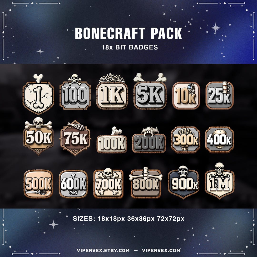 Bones Twitch Bit Badges – Gothic Skull Icons Pack, Dark Streamer Gift ...