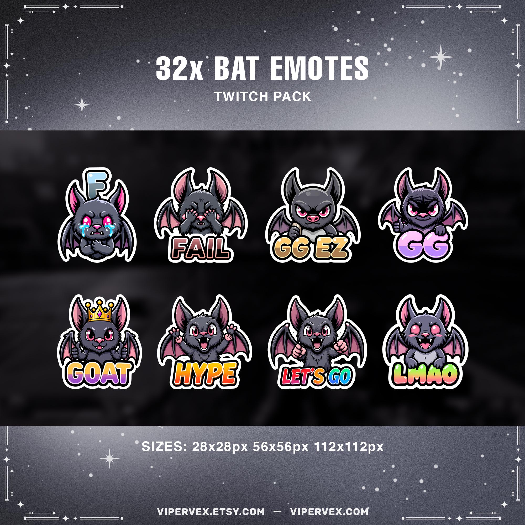 Bat Twitch Emotes, 32 Cute & Spooky Bat Emotes, Kawaii Stream Icons ...