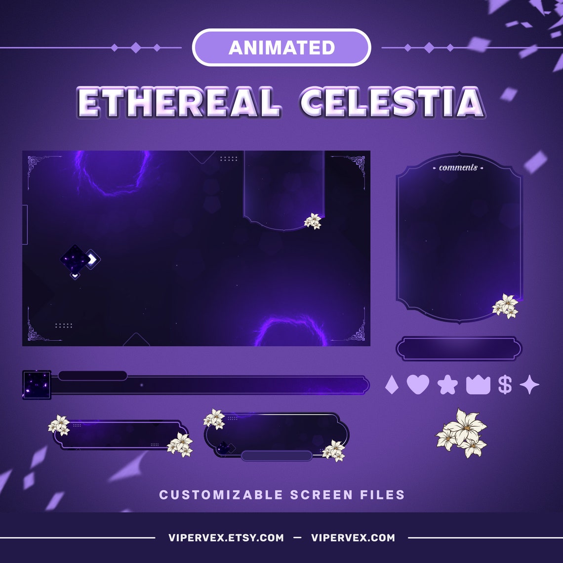 Cozy Twitch Stream Overlay Purple, Animated Minimal Streamer Pack ...