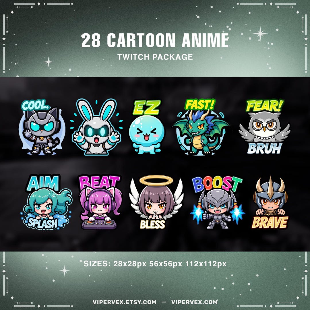 Cartoon Anime Twitch Emotes Pack: Streamer/vtuber Chat Overlays (PNG ...
