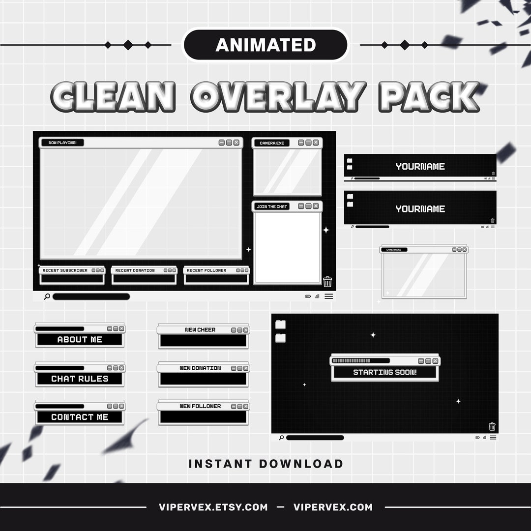 Animated Stream Overlay Black and White, Dark Twitch Overlay, Black ...