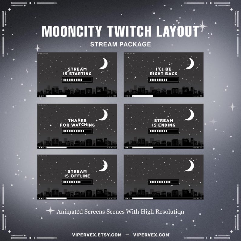 Animated Moon Twitch Overlay Package: Dark Stream Layout (digital ...