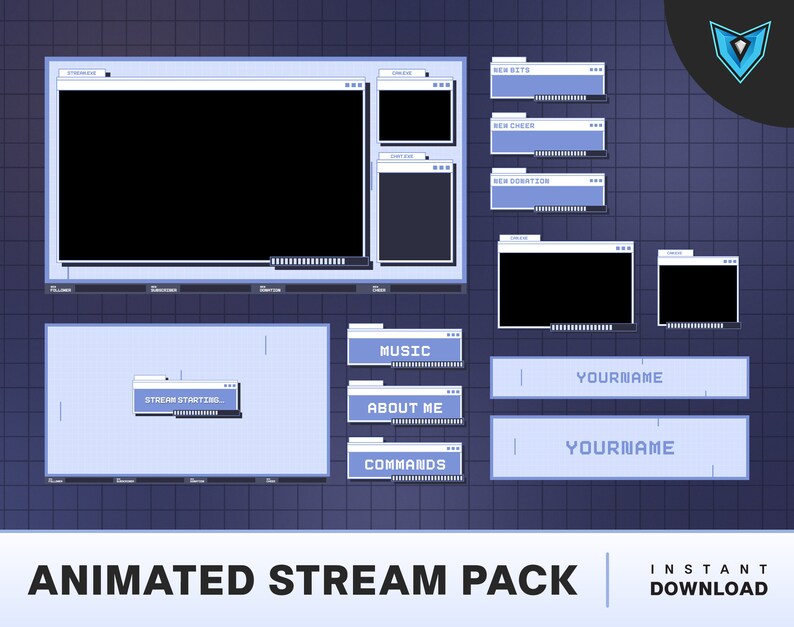 Animated Twitch Overlay Blue Pixels, Twitch Overlay Cozy, Kawaii Twitch ...
