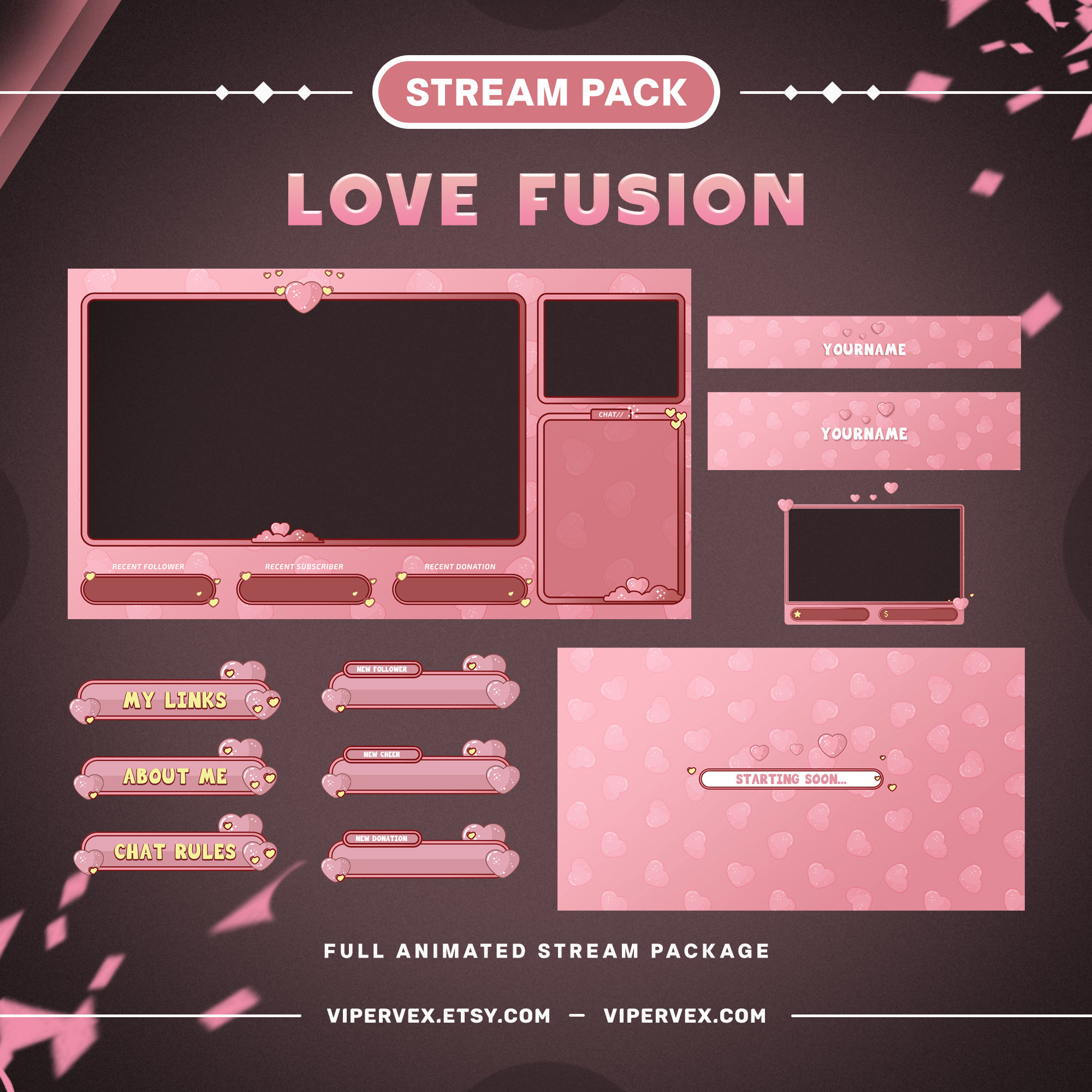 Pink Animated Stream Package, Overlays, Alerts, Screens, Panels ...