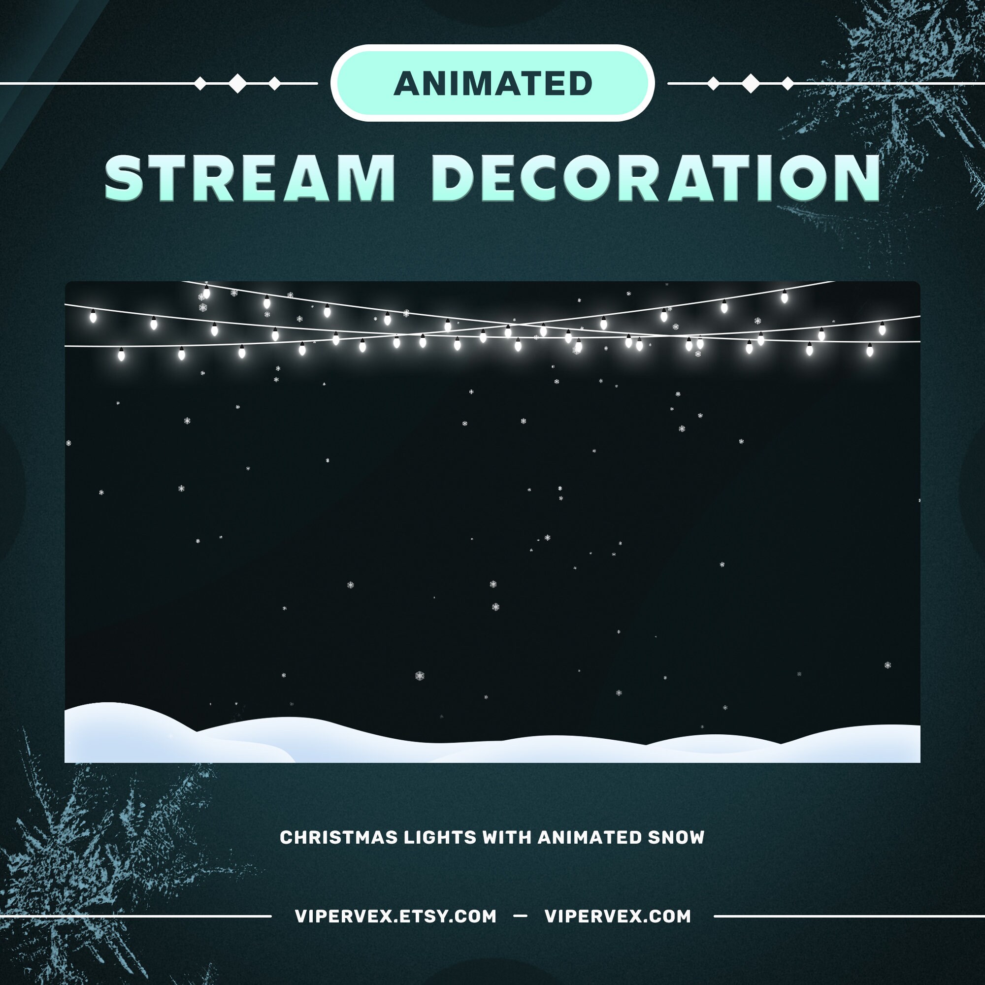 Christmas Lights Stream Decoration With Falling Snow, Winter Twitch Overlay, Cozy Vtuber Screens ...