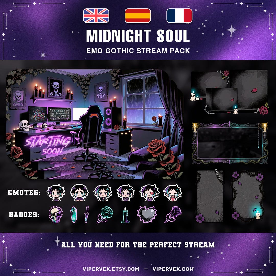 Emo Gothic Twitch Overlay Bundle – Animated Stream Screens ...