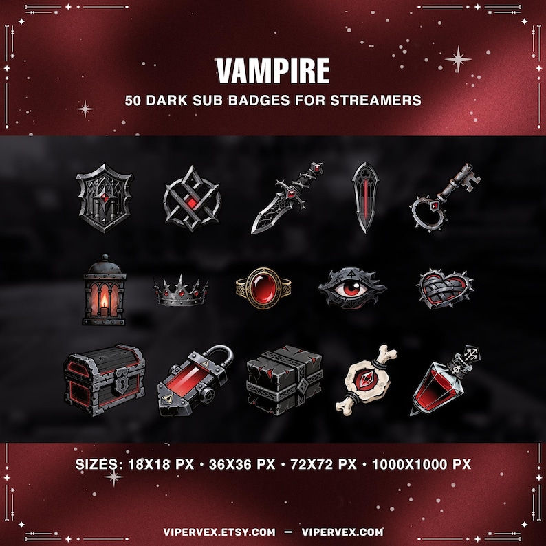 Vampire Twitch Sub Badges | Gothic Blood Moon Icons • Dark Fantasy ...