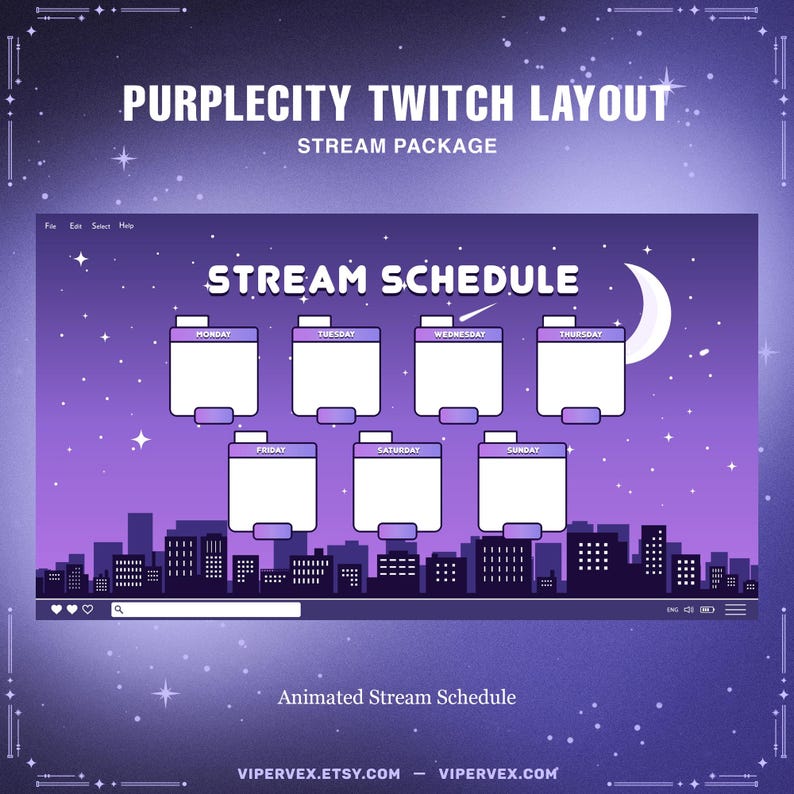 Purple Cozy Twitch Stream Overlay Package: Animated Moon Theme (digital ...