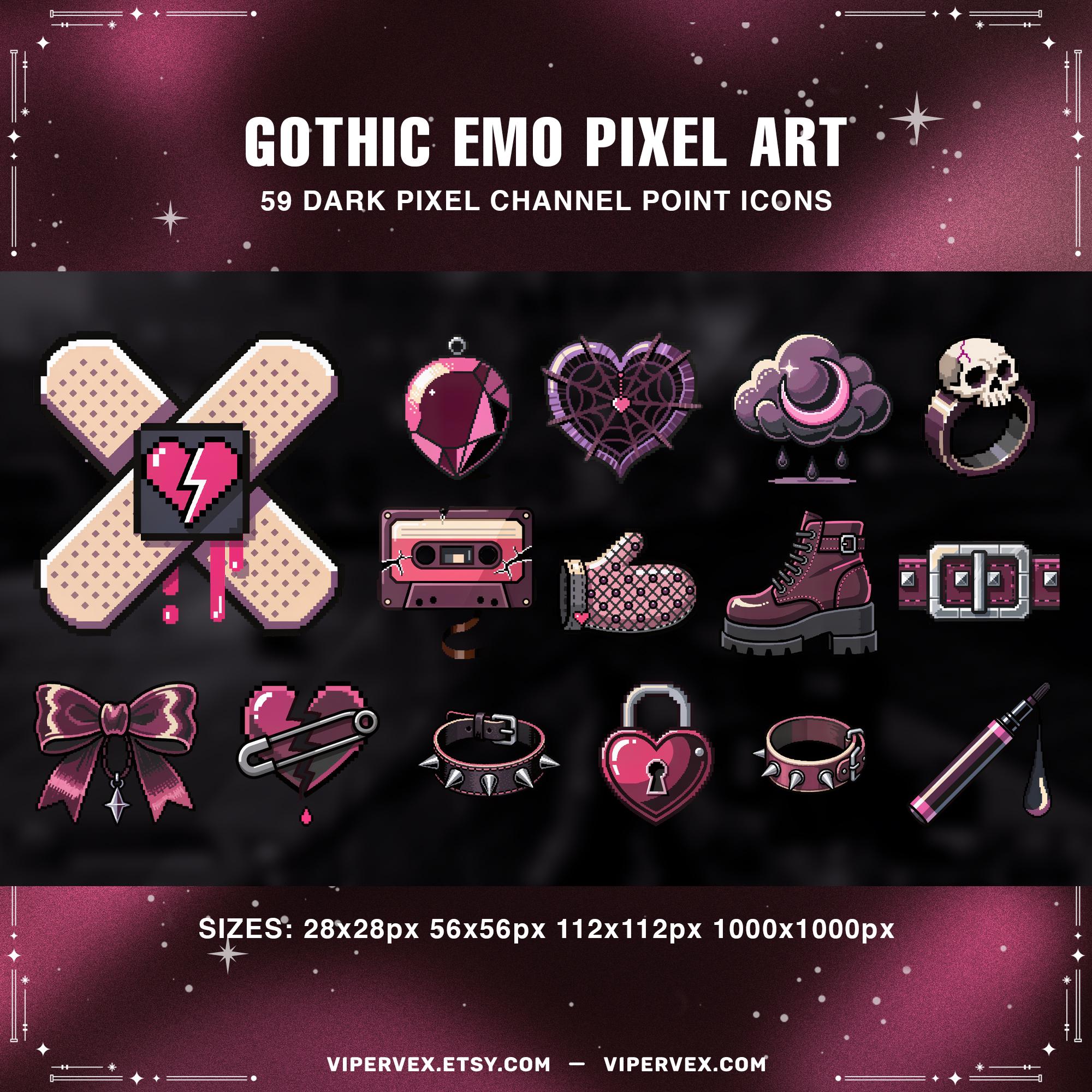 Gothic Emo Pixel Art Twitch Channel Points | Dark Retro Reward Icons 59 ...