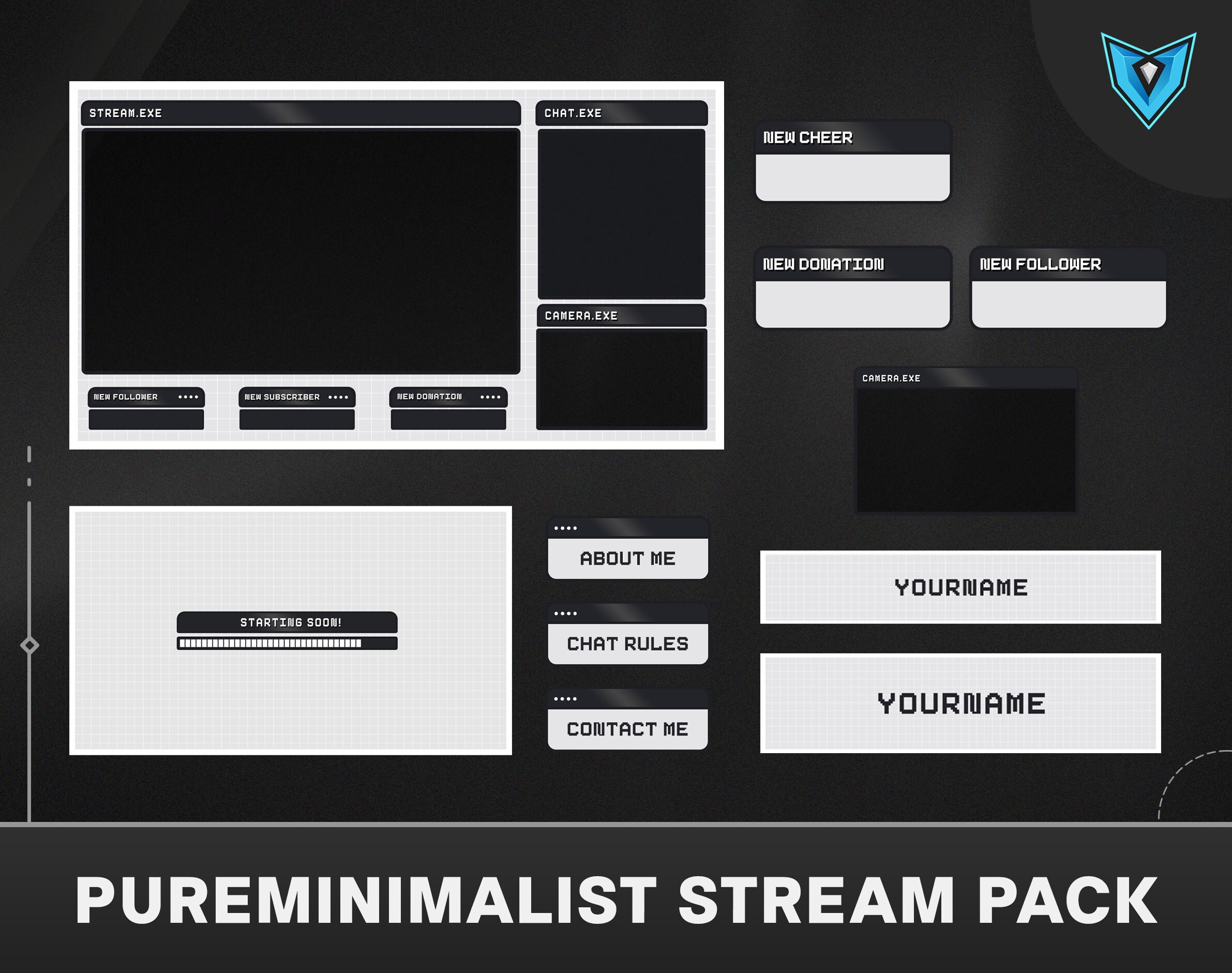 Twitch Overlay Black and White Minimalist Package, Twitch Starting Soon ...