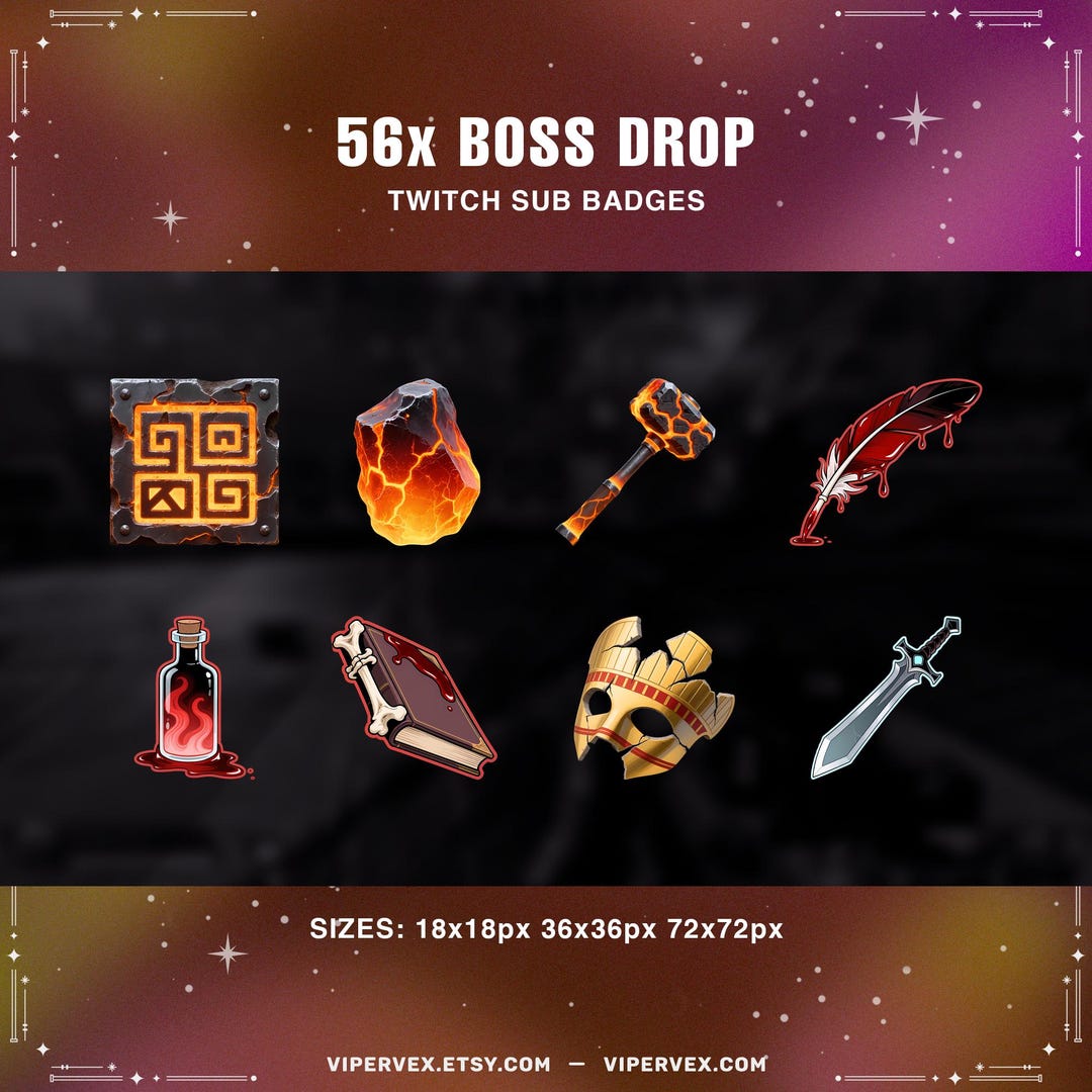 Boss Drop Collection Sub Badges | 56 Twitch Subscriber Badges for ...
