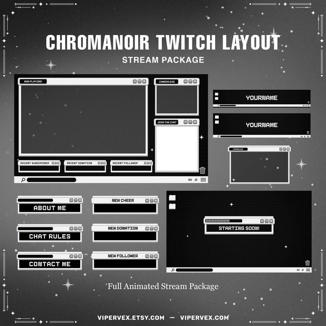 Animated Stream Overlay Black and White, Dark Twitch Overlay, Black ...