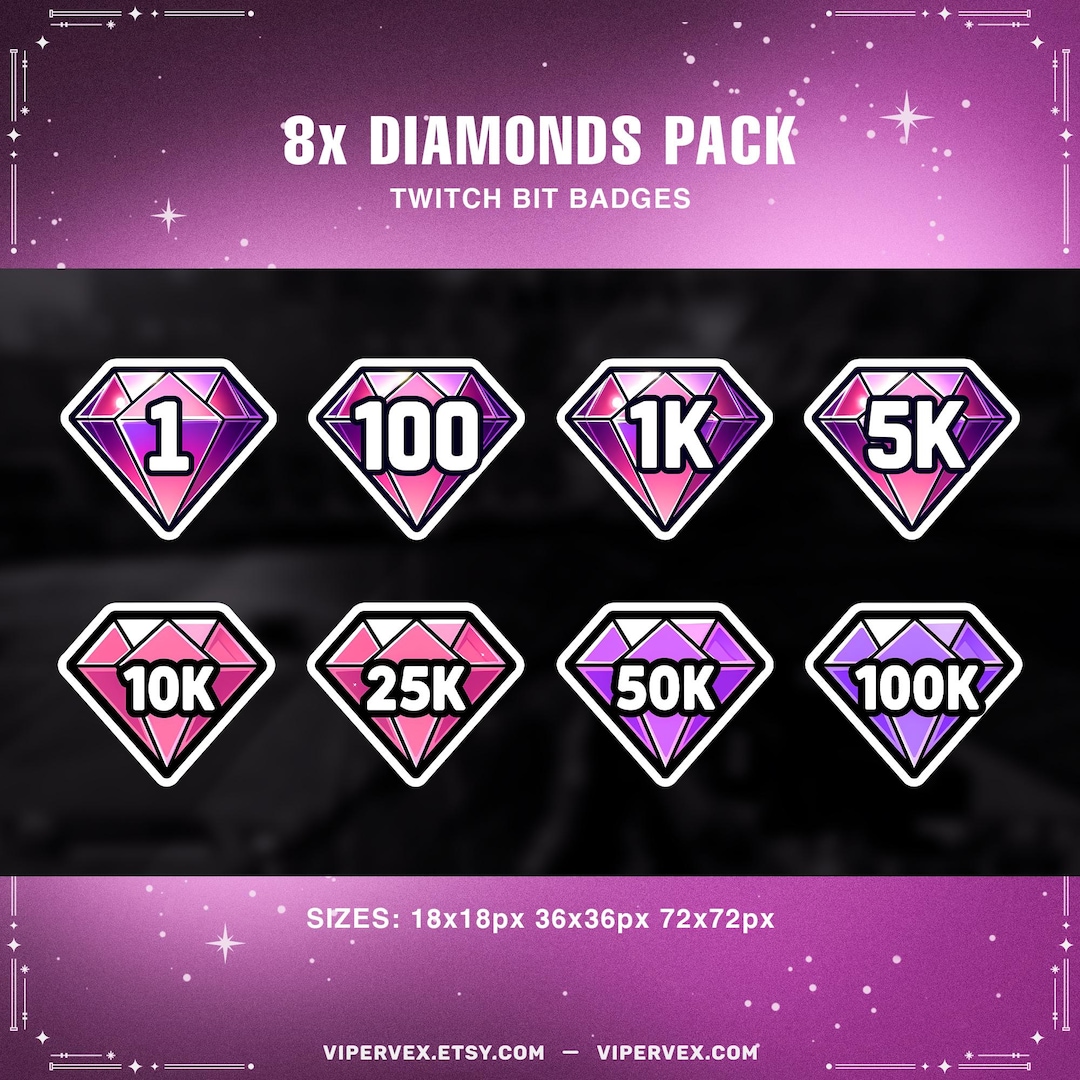 Diamonds Twitch Bit Badges | 8 Luxury Gem Icons for Twitch, Youtube ...