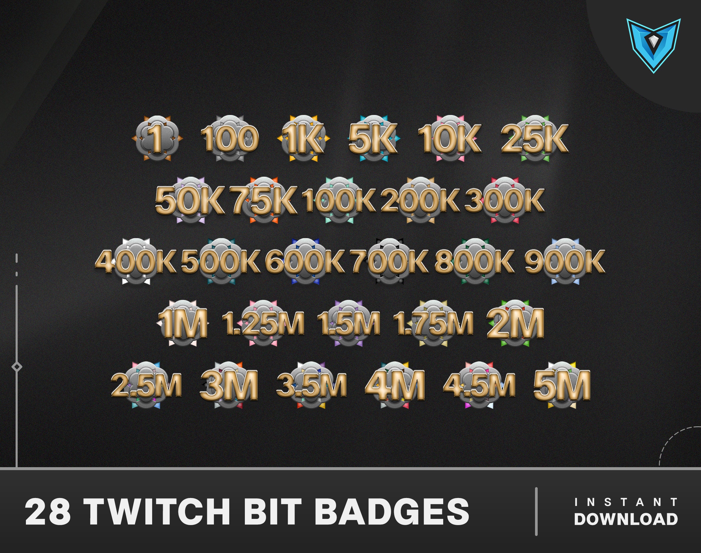 Twitch Sub Badges Bits, Cheer Badges, 28 Bit Badges, Numbered Bit ...