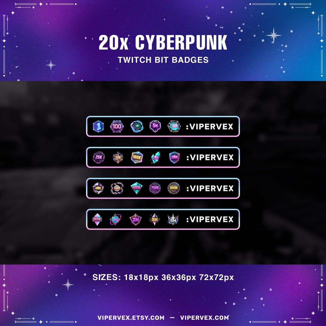 Cyberpunk Twitch Bit Badges | 20 Neon Futuristic Bit Badge Pack for ...
