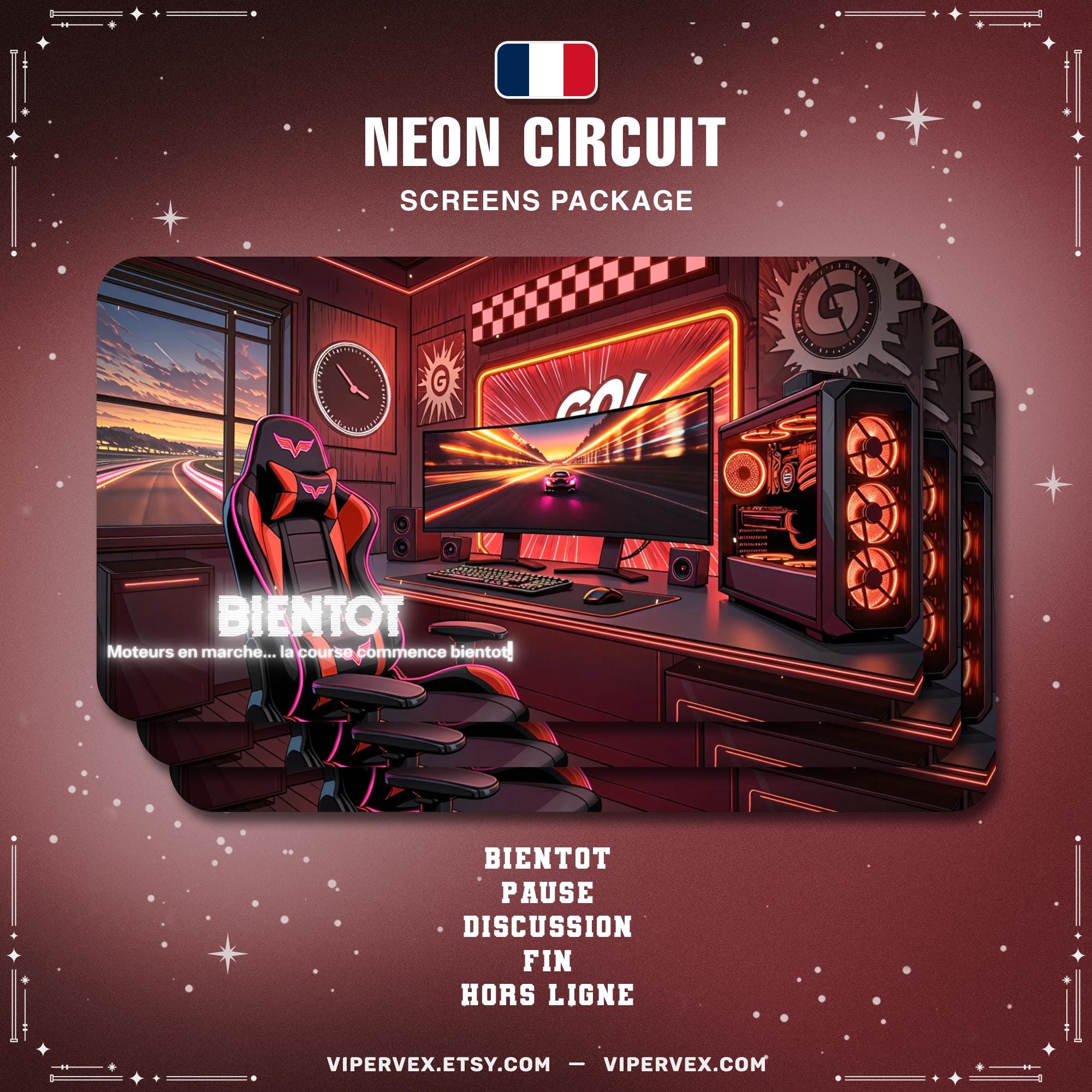 Racing Twitch Screens: Red Gaming Setup Overlays With Circuit Theme ...