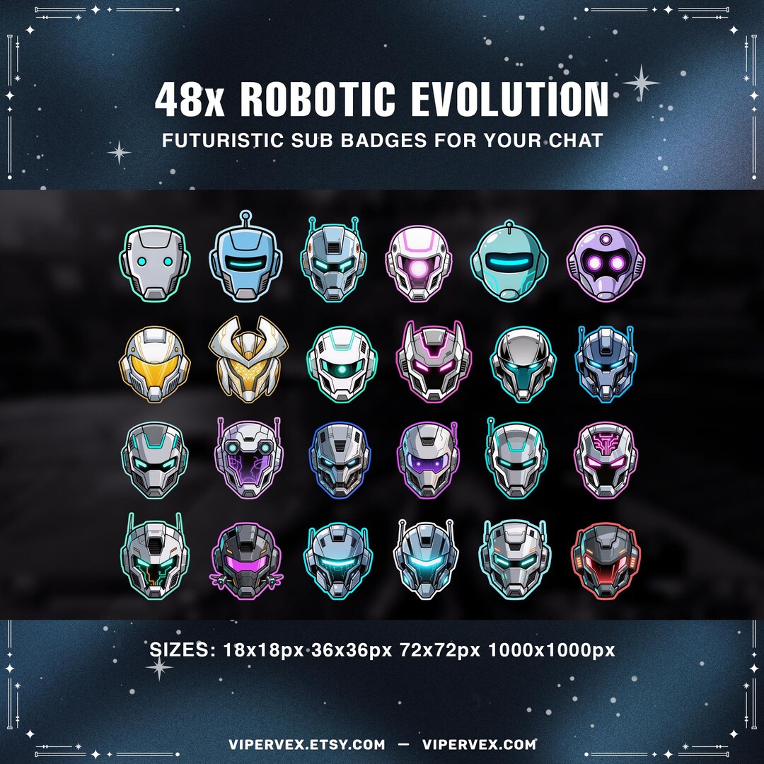 Sub Badges Robot Twitch Pack | Sci-fi Loyalty Icons Set | Streamer ...