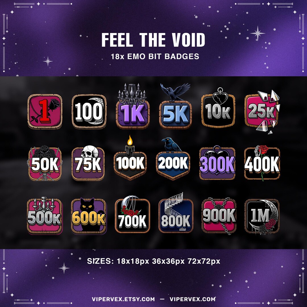Emo Twitch Bit Badges – Dark Streamer Gift Pack, Sad & Moody Badge Set ...