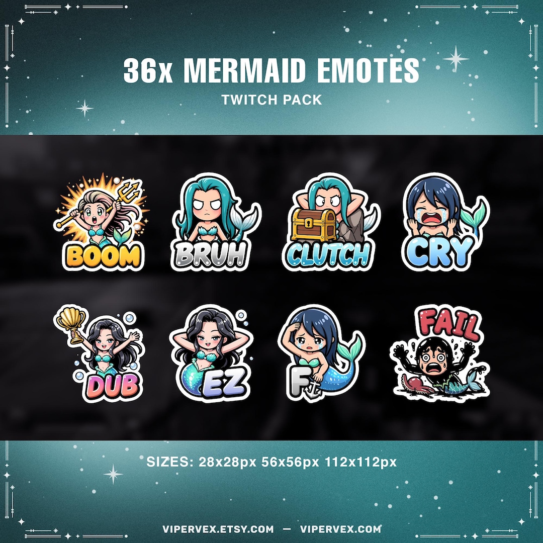 Mermaid Twitch Emotes: 36 Ocean Emoji Pack (digital Download) - Etsy