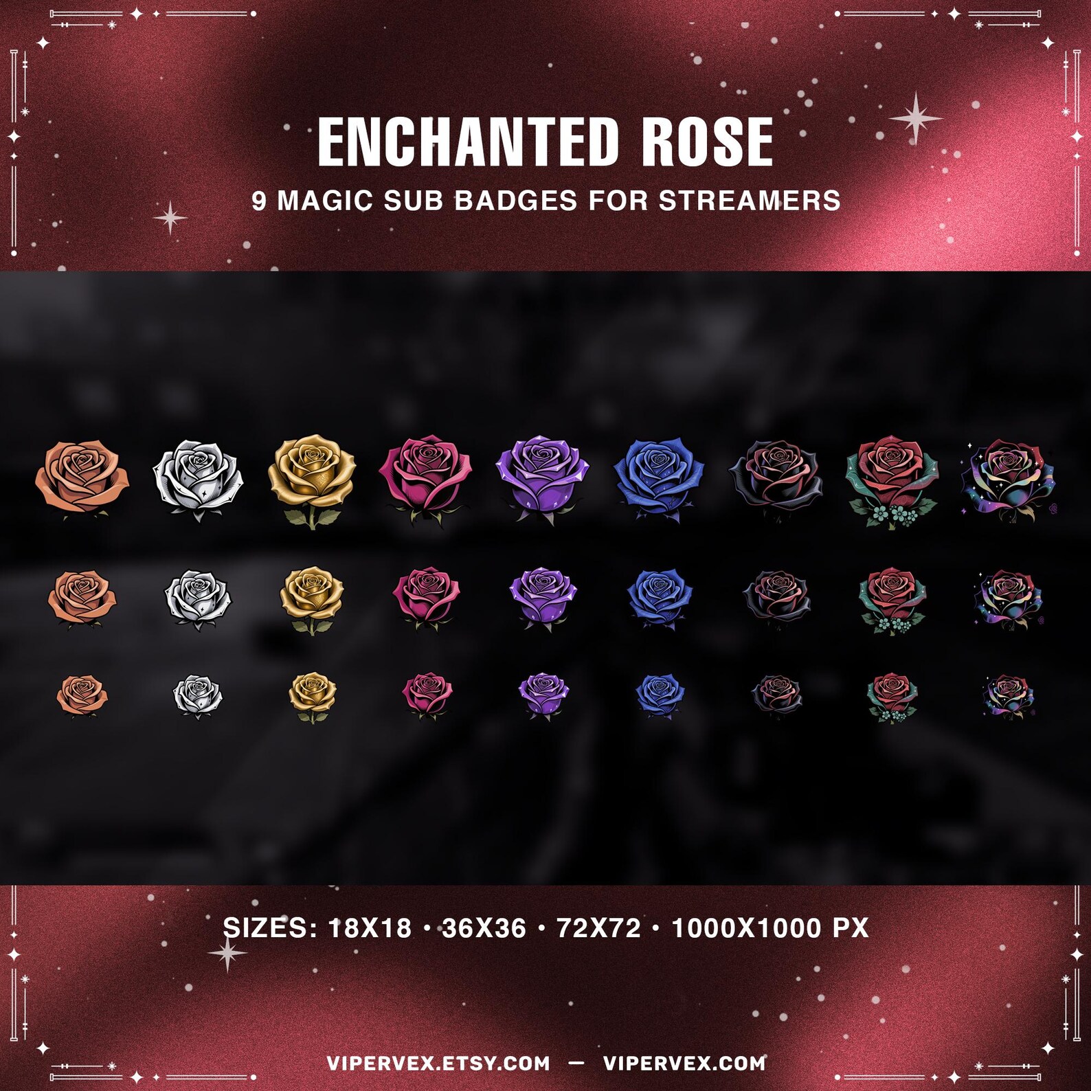 Enchanted Rose Twitch Sub Badges | Magical Flower Icons • Fantasy ...