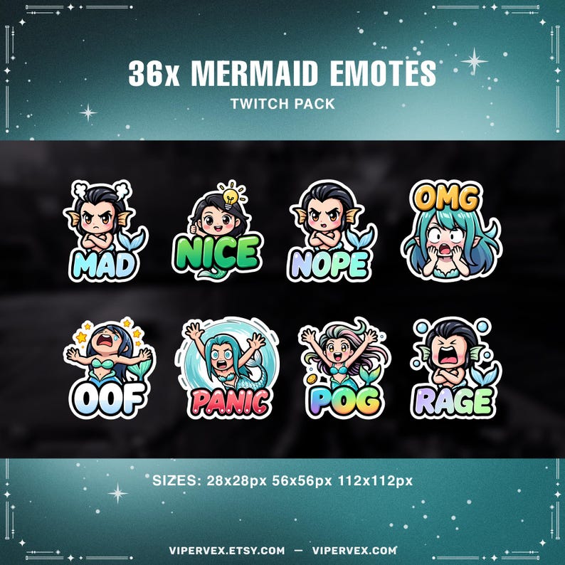 Mermaid Twitch Emotes: 36 Ocean Emoji Pack (digital Download) - Etsy