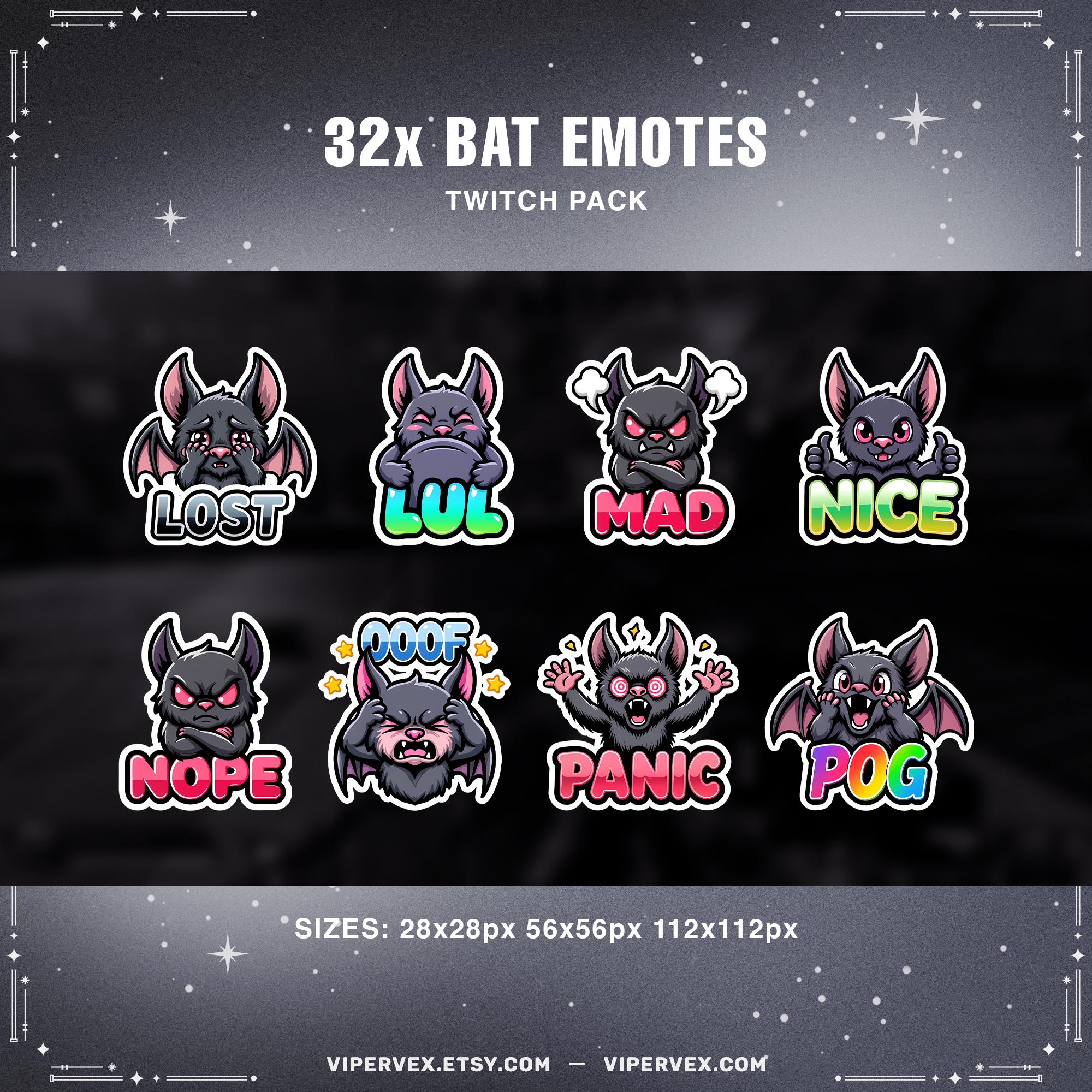 Bat Twitch Emotes, 32 Cute & Spooky Bat Emotes, Kawaii Stream Icons ...