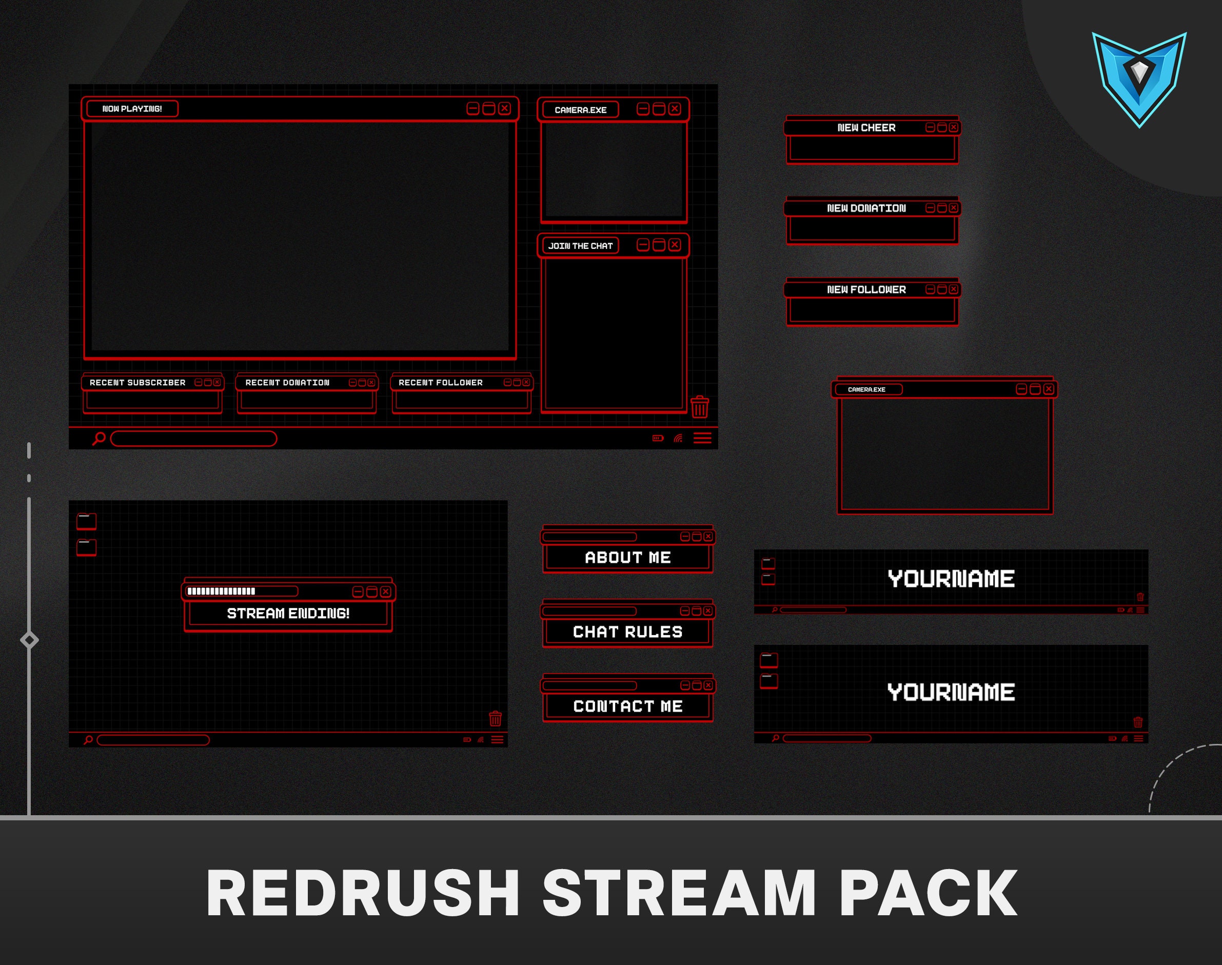 Black and Red Twitch Overlay Stream, Dark Twitch Overlay, Black Twitch ...