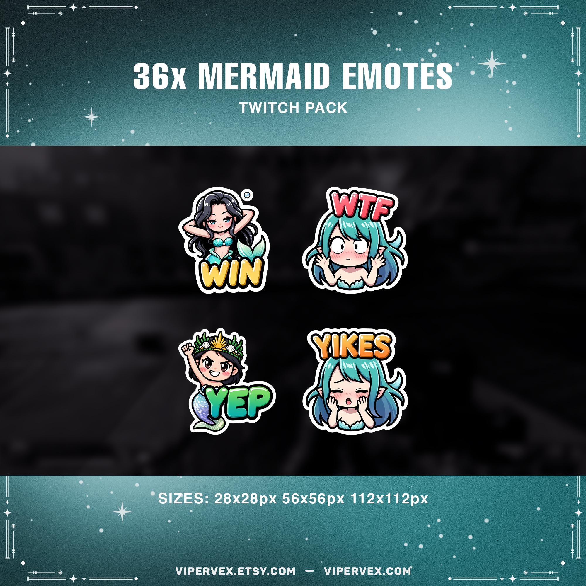 Mermaid Twitch Emotes: 36 Ocean Emoji Pack (digital Download) - Etsy