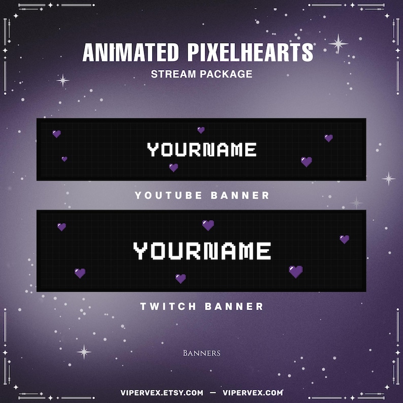 Purple Pixel Hearts Animated Stream Package: Cozy Twitch Overlay - Etsy