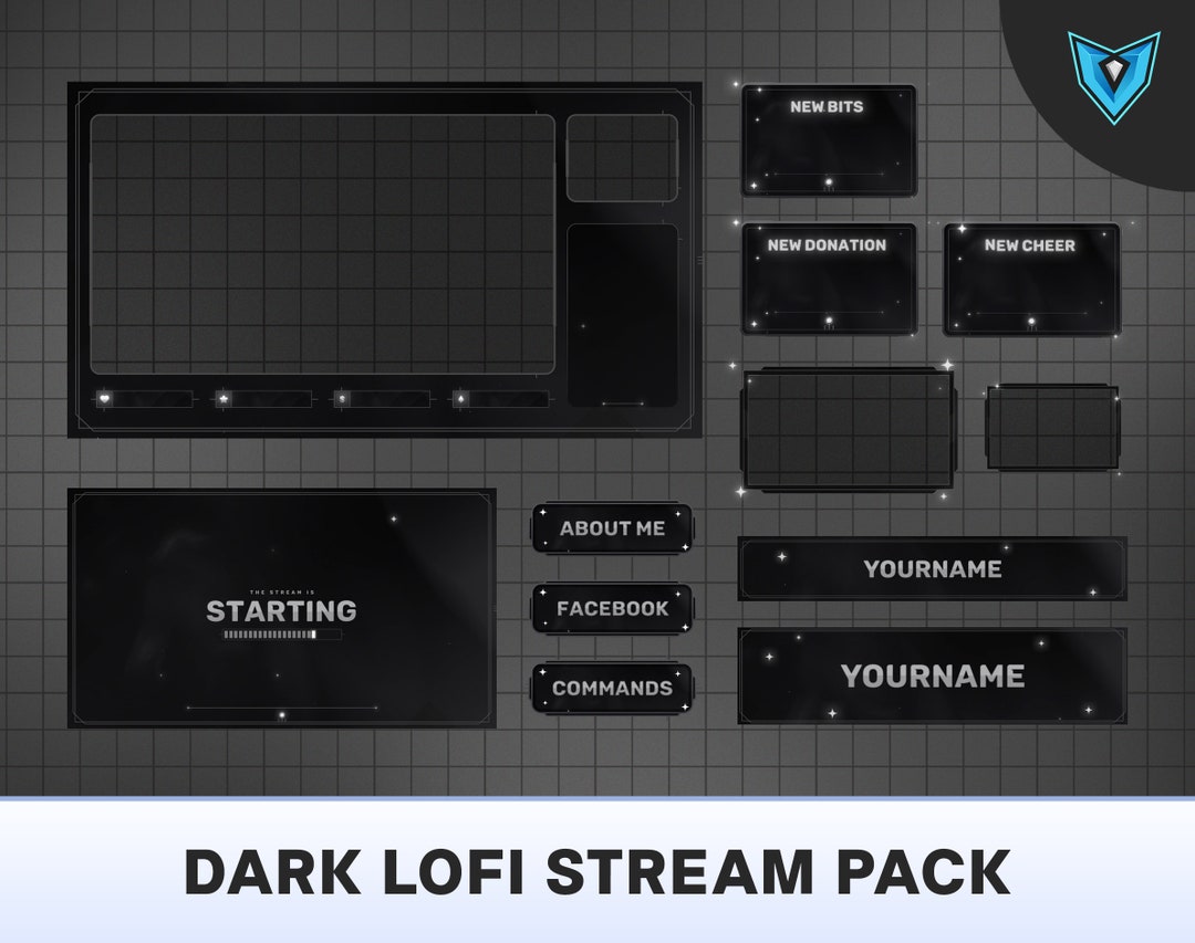 Dark Lofi Twitch Overlay Stream Package, Black and White Twitch Overlay ...