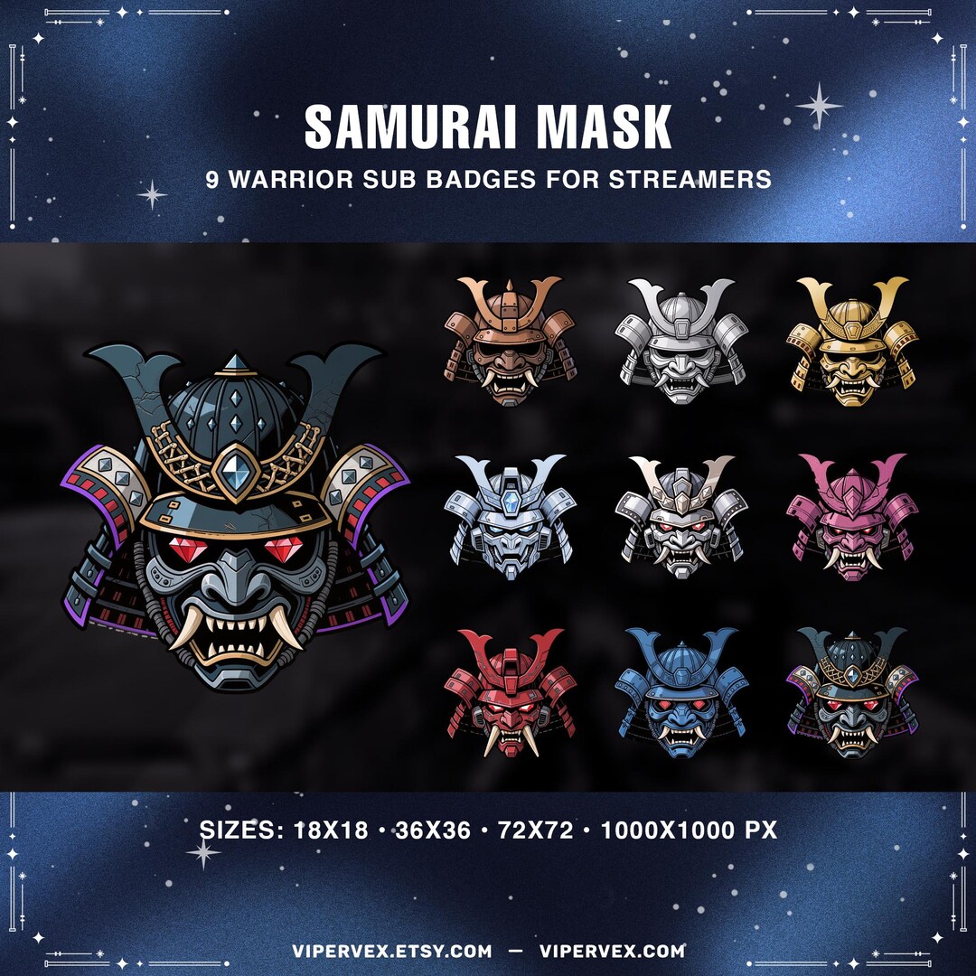 Sub Badges Samurai Mask Pack | Japanese Warrior Icons | Fantasy Twitch ...