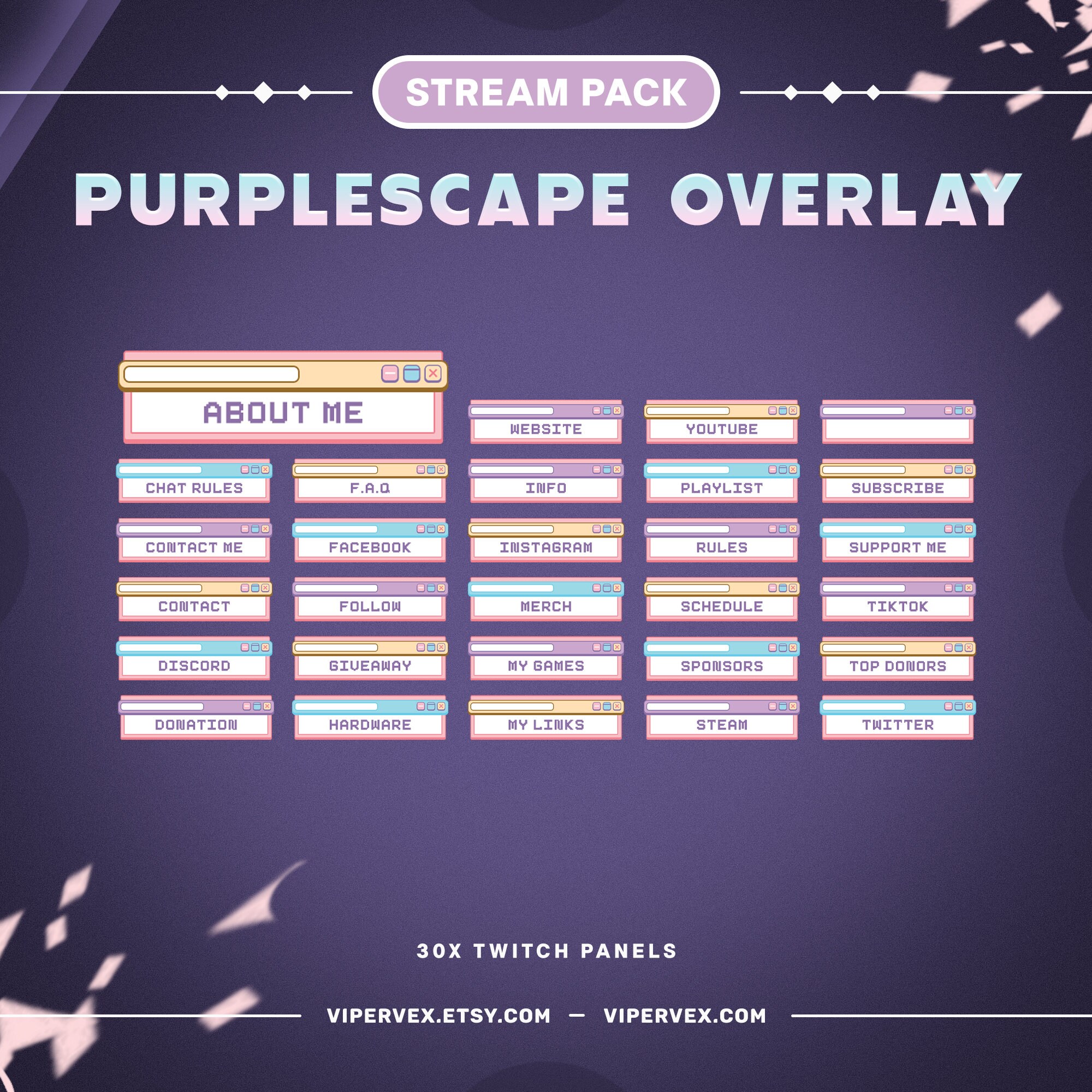 Animated Purple Stream Overlay Package, Lofi Aesthetic Stream Package ...
